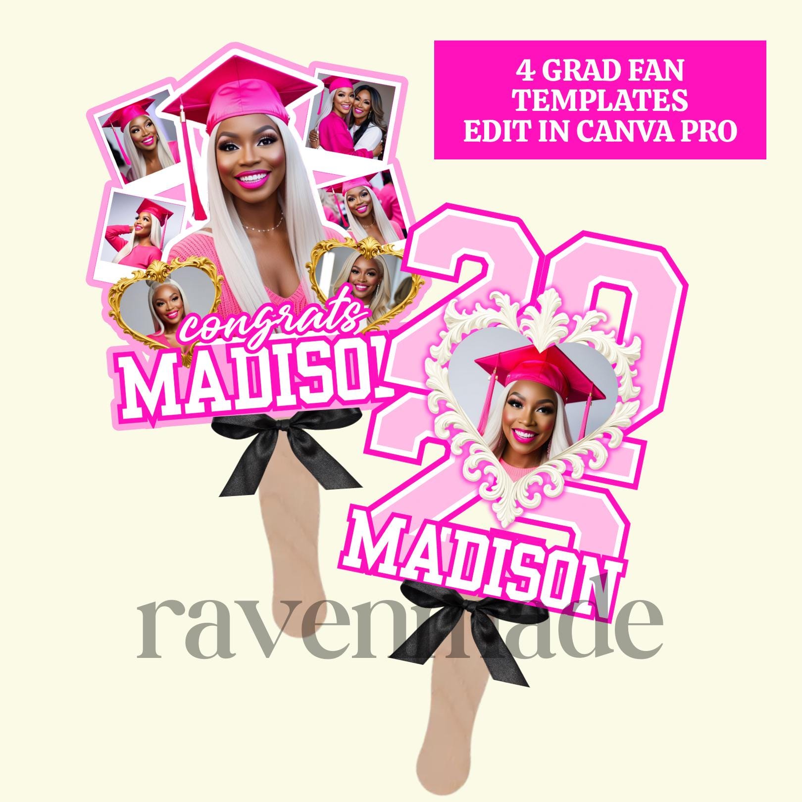 Pink Graduation Templates Bundle 2026 UPDATED, 4 Editable Grad Shirt ...