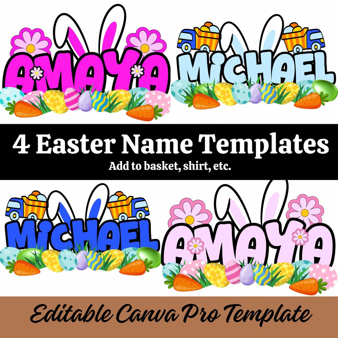 Editable Easter Bunny Name Templates, 4 Personalized Rabbit Ear Designs ...