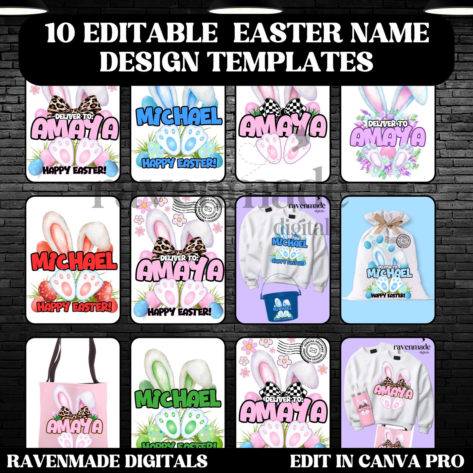 Editable Easter Bunny Name Tag Templates, 10 Personalized Rabbit Name ...