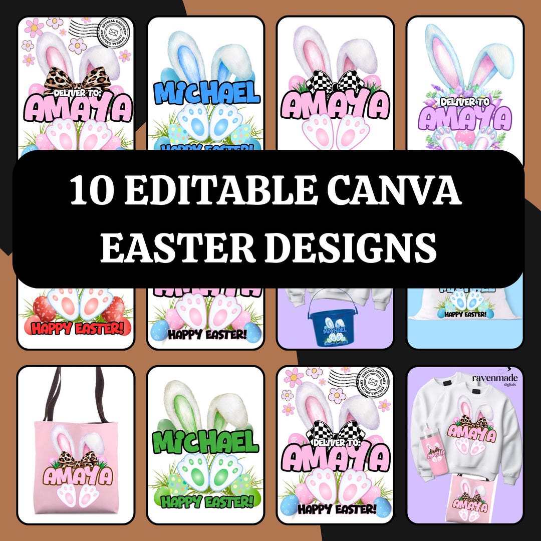 Editable Easter Bunny Name Tag Designs: Canva Template (digital ...