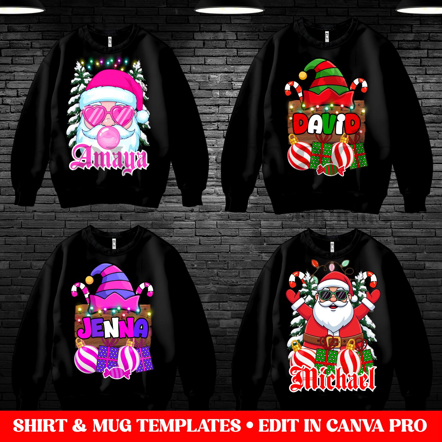 6 Editable Christmas Templates Bundle | Santa Shirt & Mug Designs ...