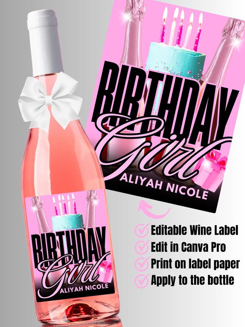 Birthday Wine & Cup Label Templates, Editable Party Sticker Designs for ...