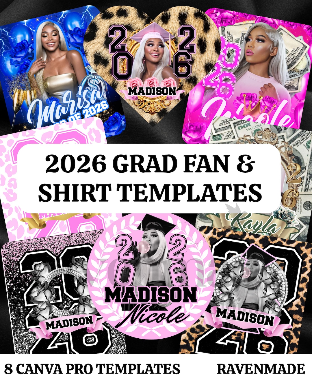 2026 Graduation Fan Templates Bundle | 8 Editable Class of 2026 Grad ...