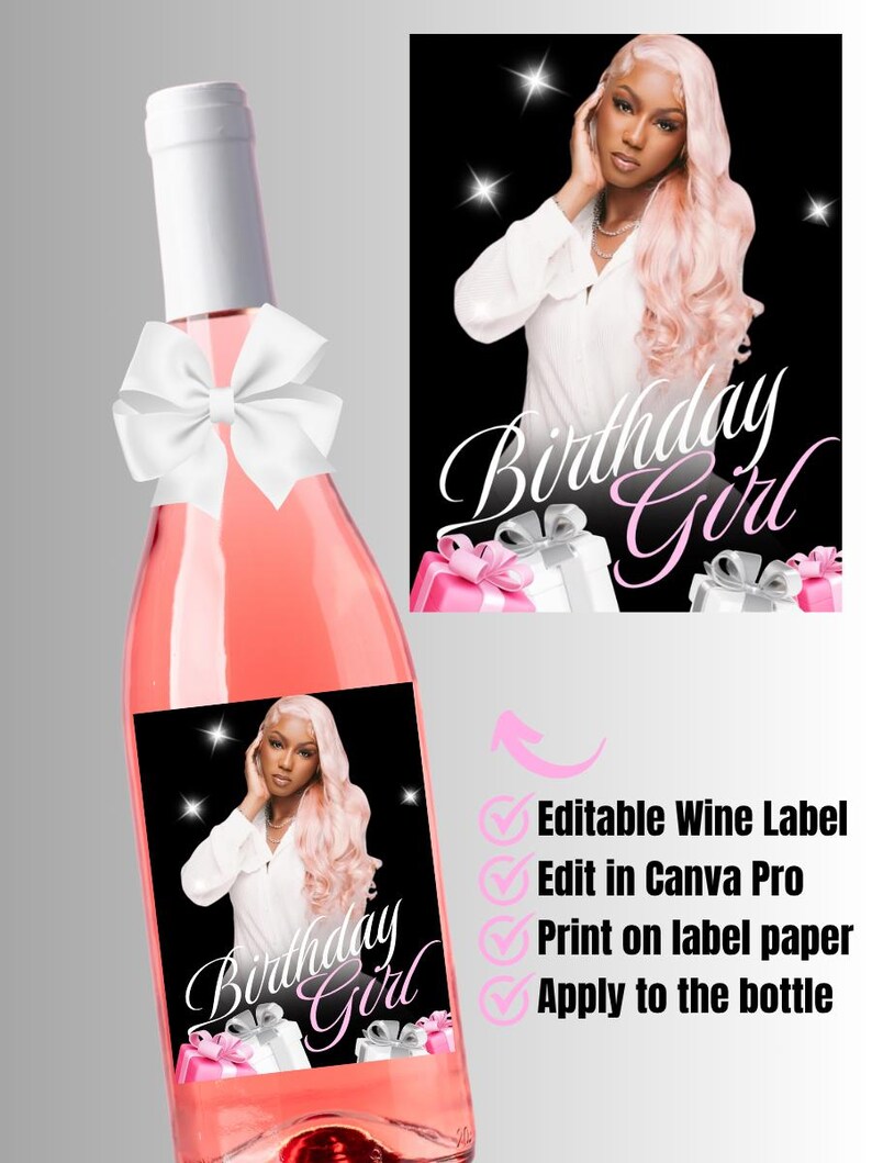 Birthday Wine & Cup Label Templates, Editable Party Sticker Designs for ...