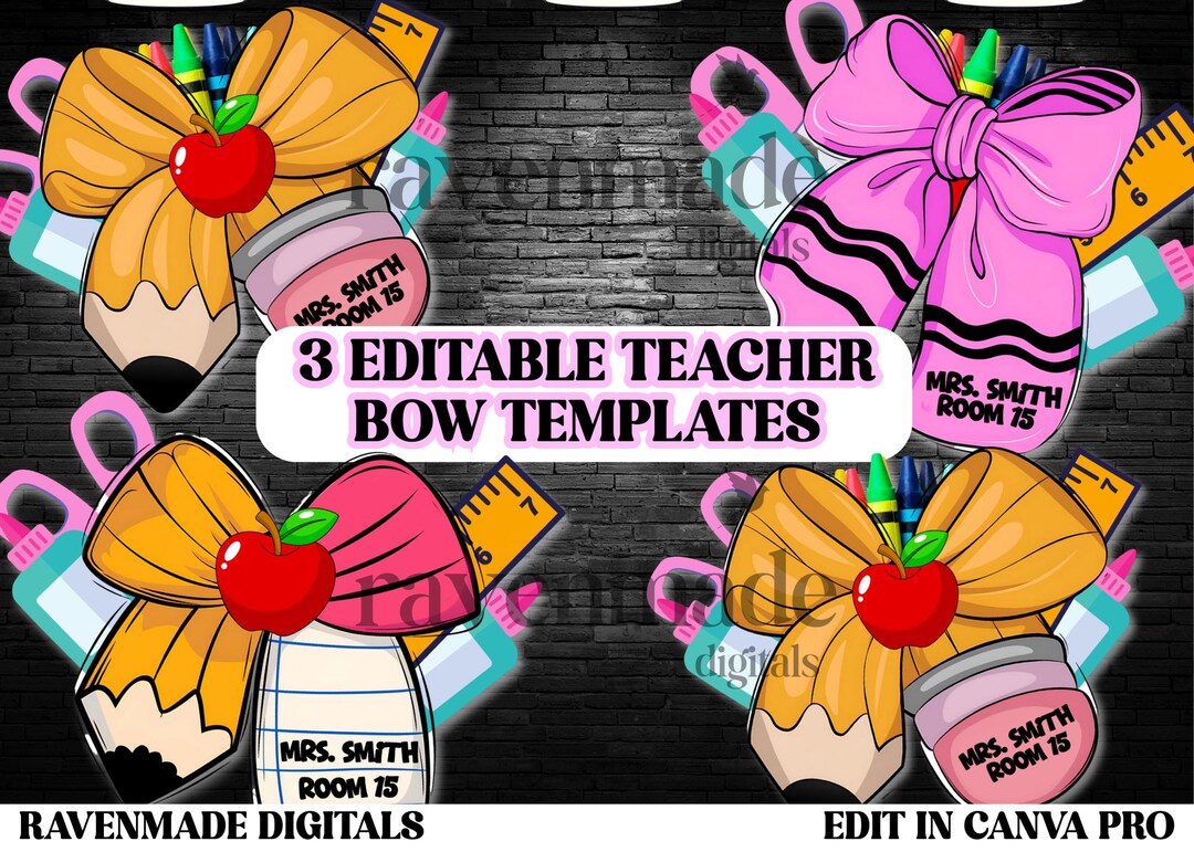 Teacher Bow Design Bundle, 3 Editable Teacher Appreciation Templates ...