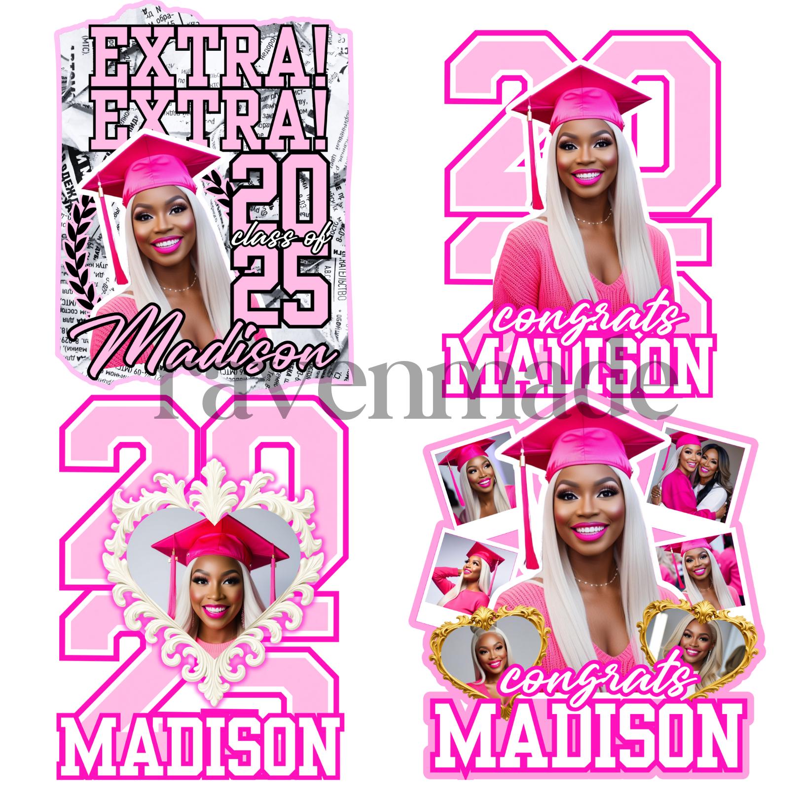 Pink Graduation Templates Bundle 2026 UPDATED, 4 Editable Grad Shirt ...