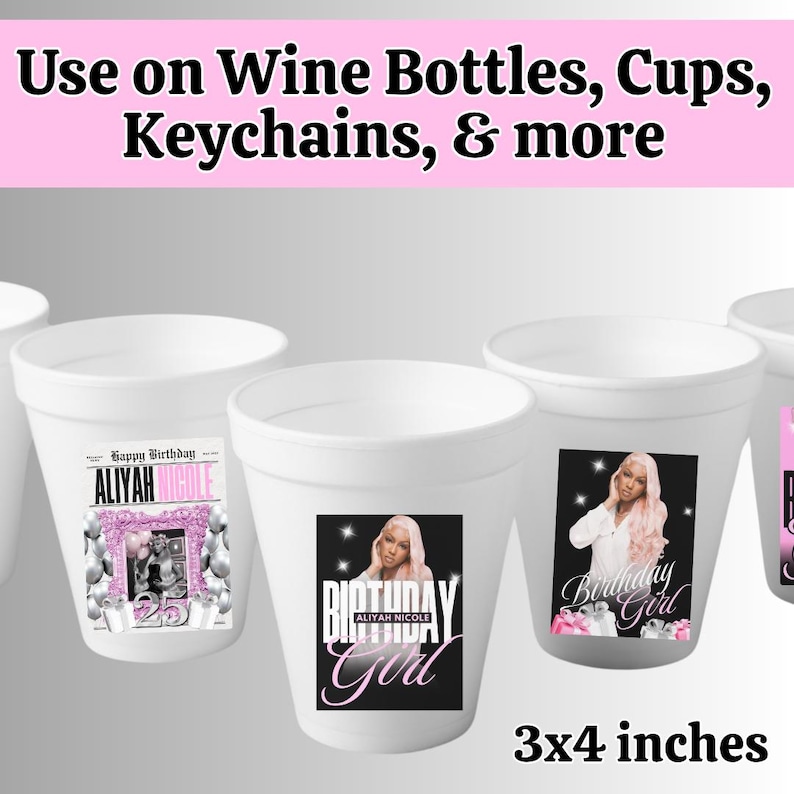Birthday Wine & Cup Label Templates, Editable Party Sticker Designs for ...