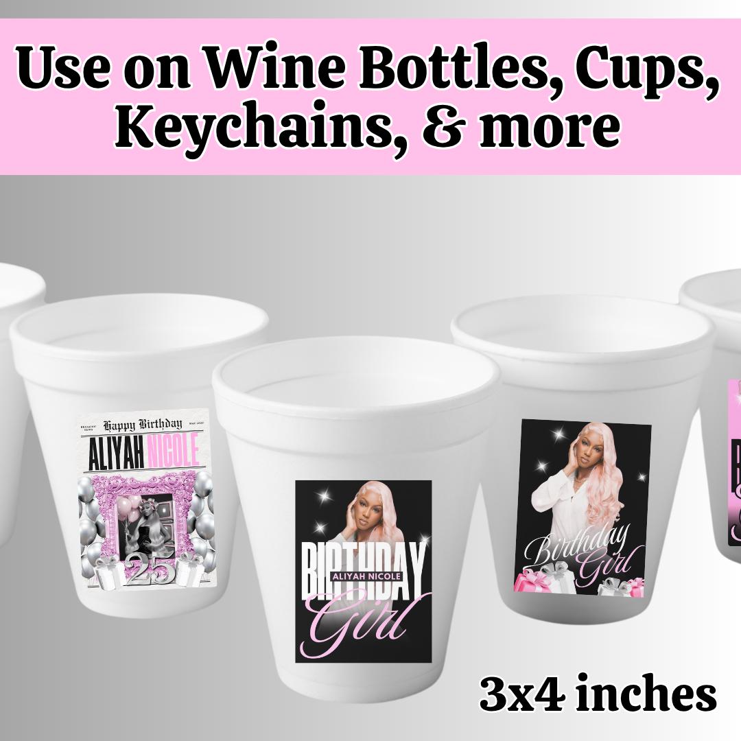 Birthday Wine & Cup Label Templates, Editable Party Sticker Designs for ...