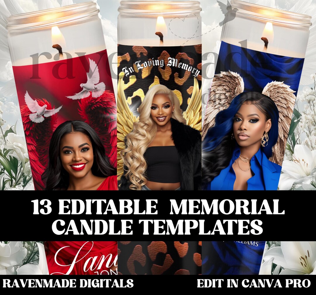 Editable Memorial Candle Label Templates, 13 in Loving Memory Vigil ...
