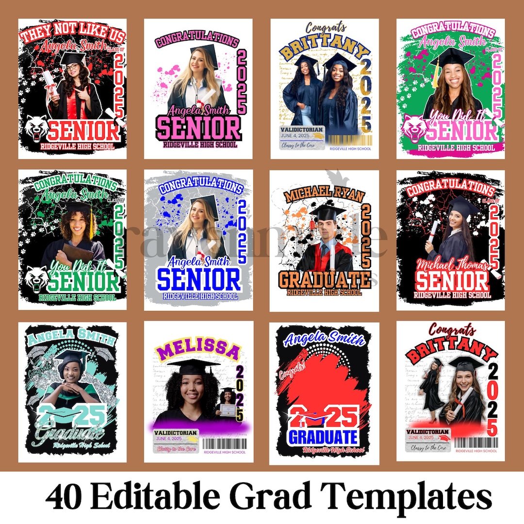 Graduation Shirt Designs: 40 Editable Grad Templates (digital Download ...