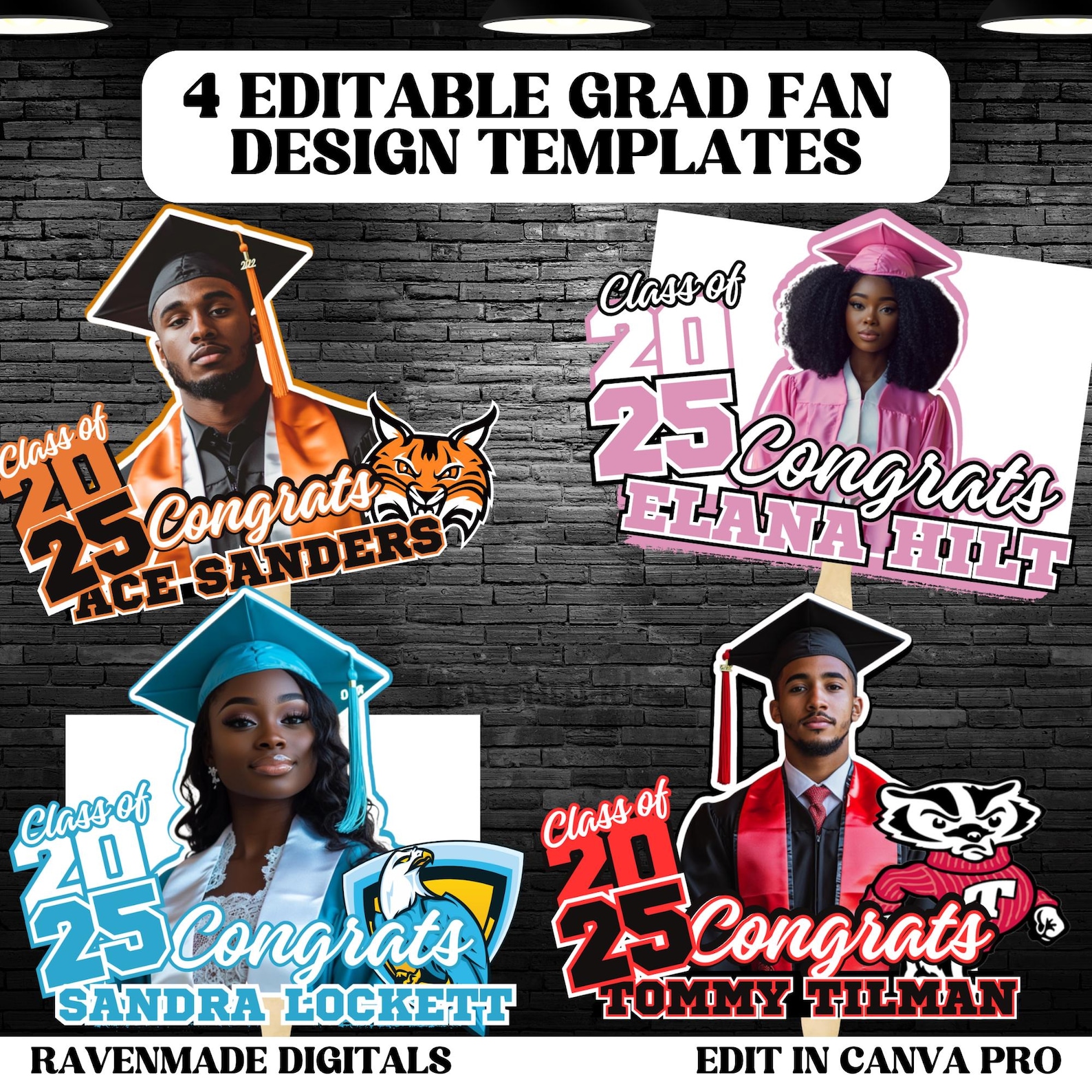 Editable Graduation Fan Template, 4 Custom Grad Handheld Fan Design for ...