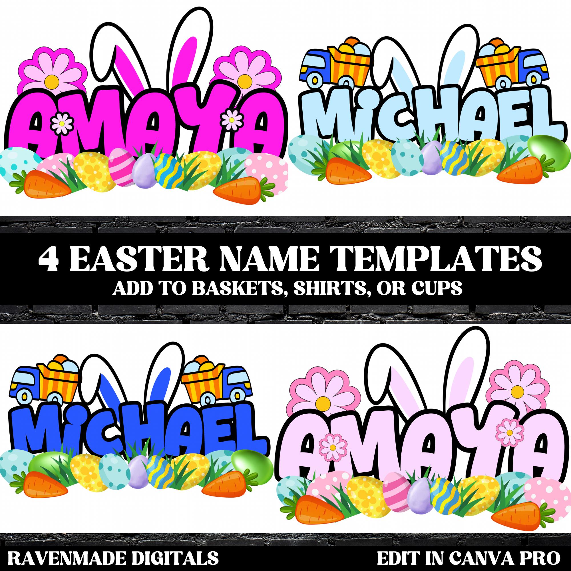 Editable Easter Bunny Name Templates, 4 Personalized Rabbit Ear Designs ...
