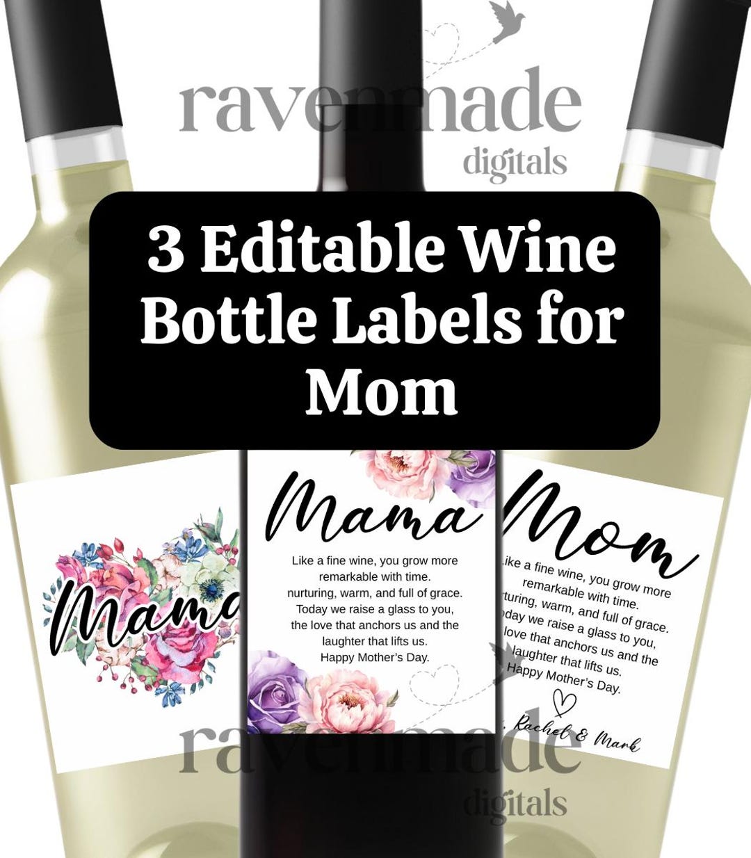 3 Editable Mom Wine Label Templates | Mother’s Day or Birthday ...