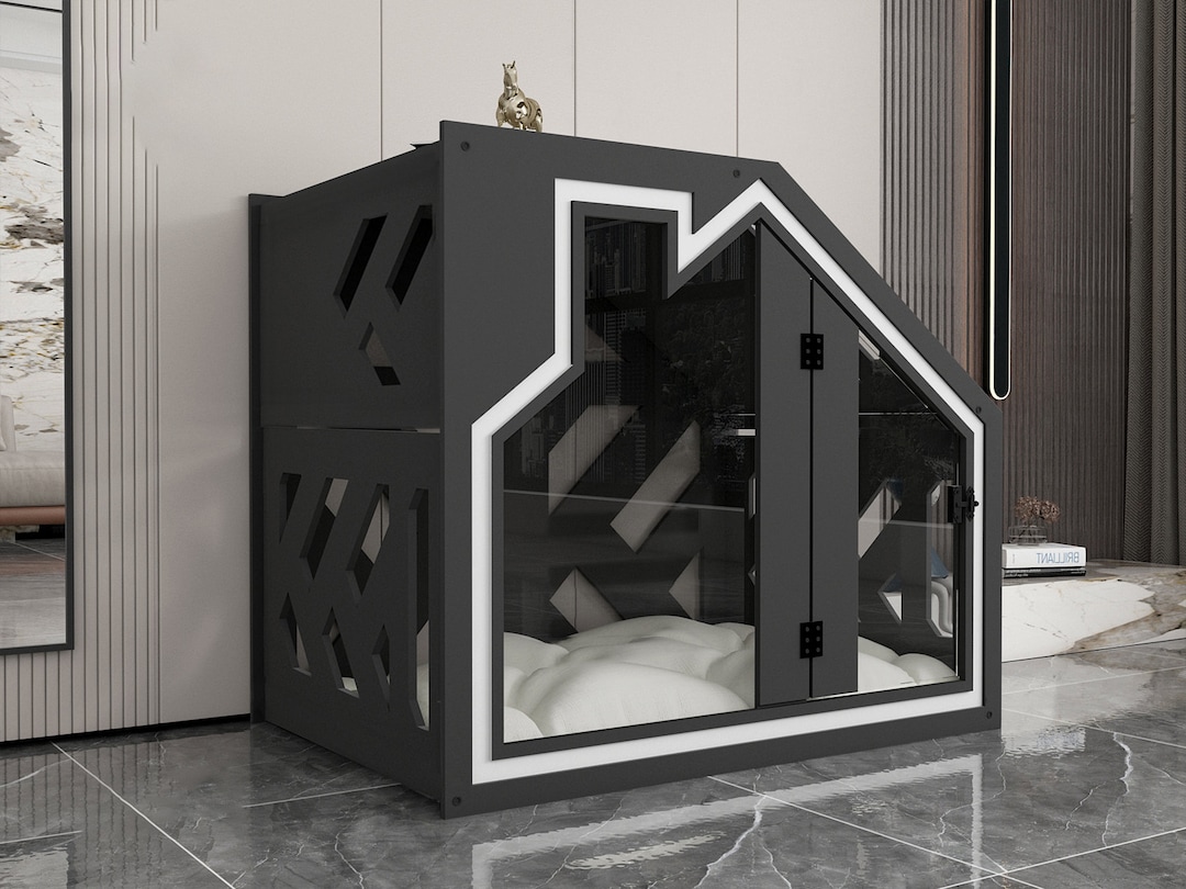 Dark Gray Modern Dog Crate Furniture: Indoor Kennel, Wooden Dog House ...