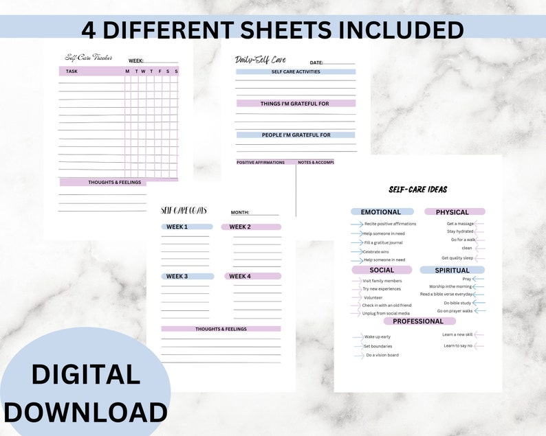 Self Care Tracker and Checklist for Mental Health and Wellness , Self ...