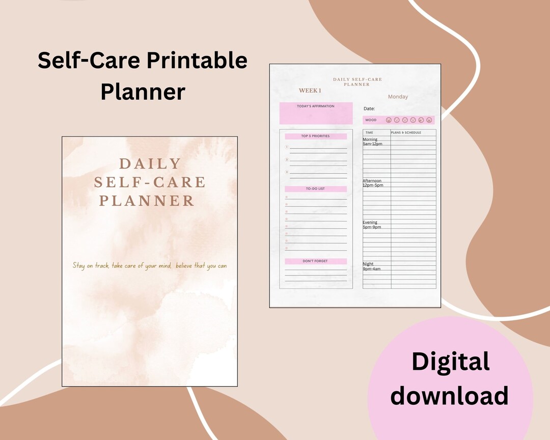 Self-care Planner, Printable Self-care Tracker, Worksheet Kit, Self ...