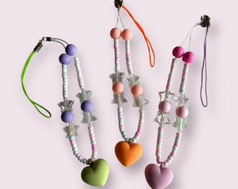 Cute and Colorful Beaded Heart, Flower & Star Phone Charm, Phone Strap ...