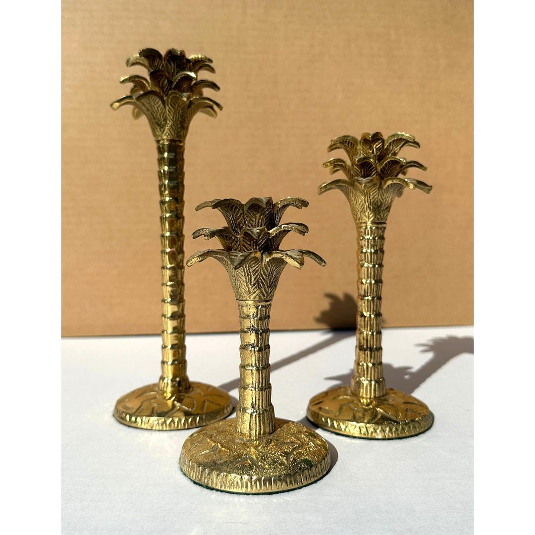Hollywood Regency Brass Palm Tree Candle Holders - Set of 3 - Etsy