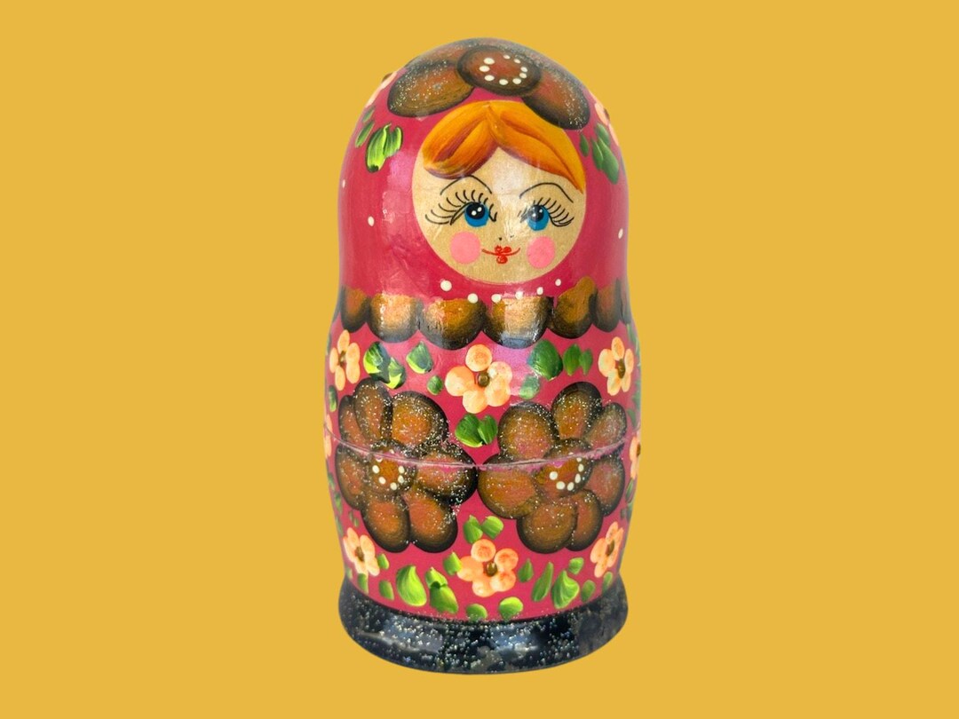 Single Vintage Matryoshka Doll - Russian Nesting Doll Pink Red Hair ...
