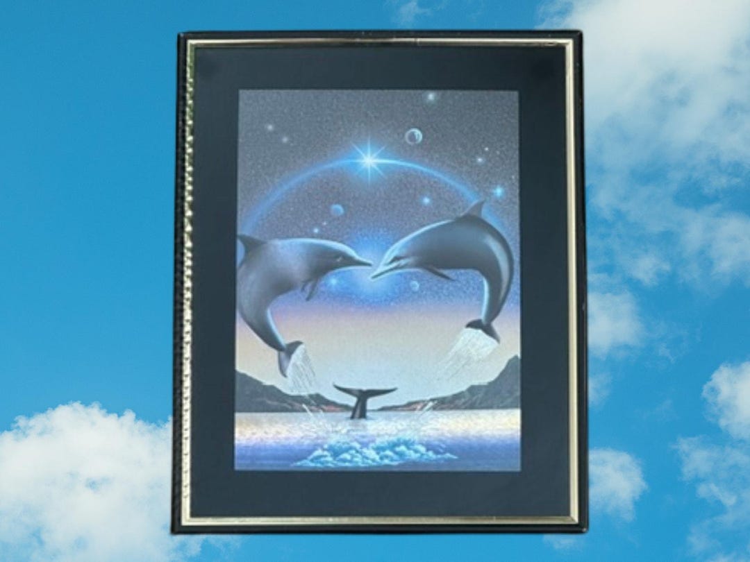 80s/90s Metallic Foil Dolphin Art - Lisa Frank Aesthetic , Holographic ...