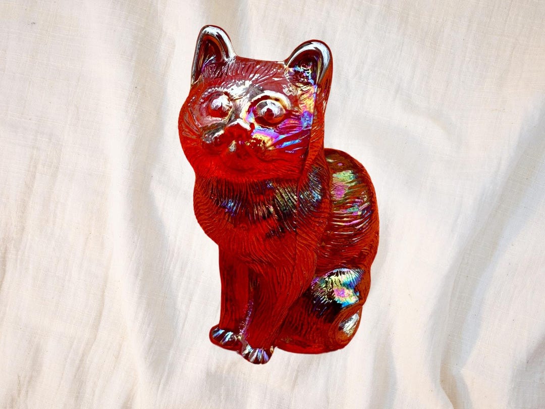 Red Iridized Carnival Mosser Glass Cat Figurine - Etsy