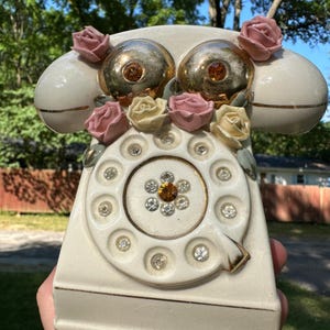 Vintage Ceramic Telephone Coin Bank With Floral Details - Etsy