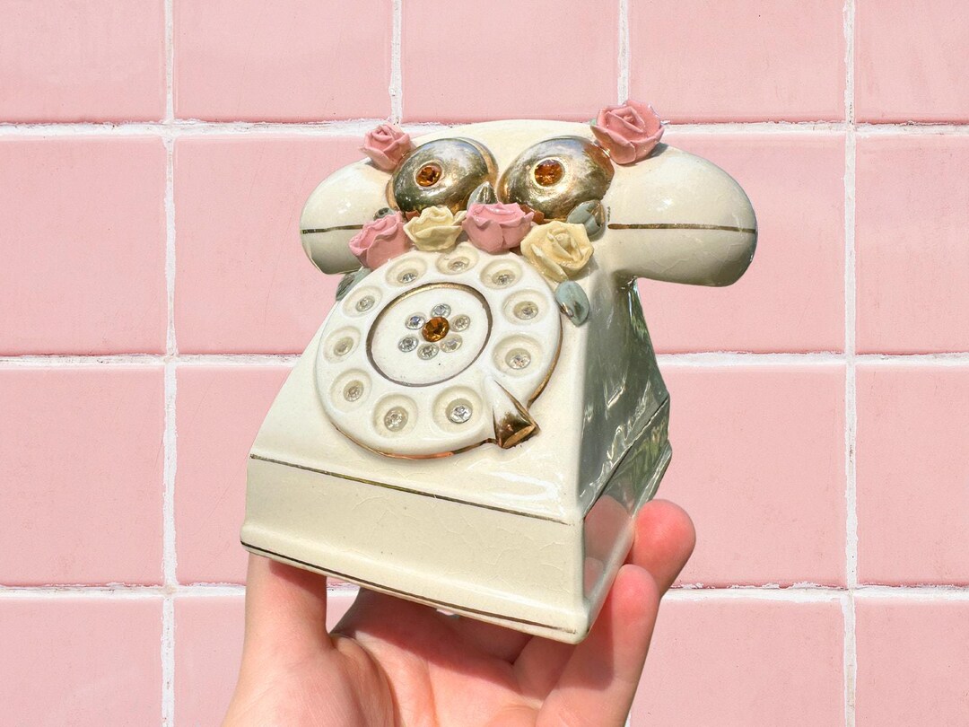 Vintage Ceramic Telephone Coin Bank With Floral Details - Etsy