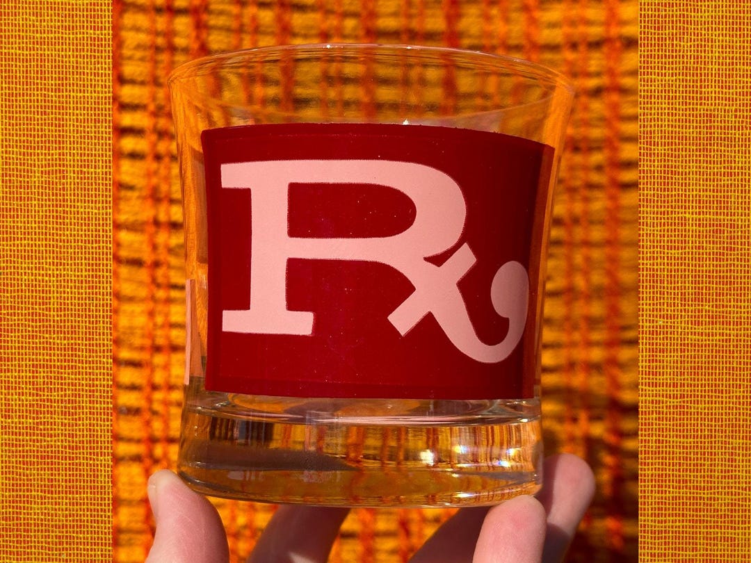 MCM Rx Pharmacy Rocks Glass With Pink and Red Design - Etsy