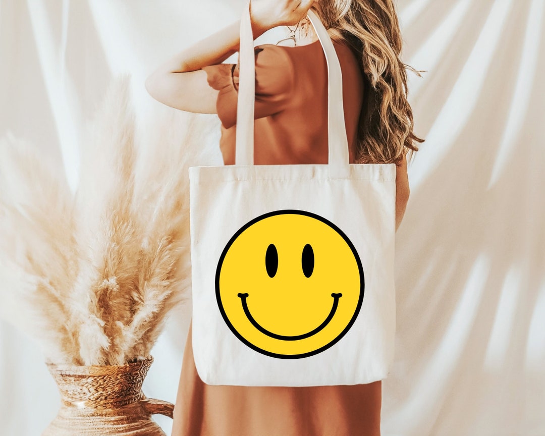 Smile Face Tote Bag, Happy Tote Bag, Smile Tote Bag, Cotton Tote Bag ...