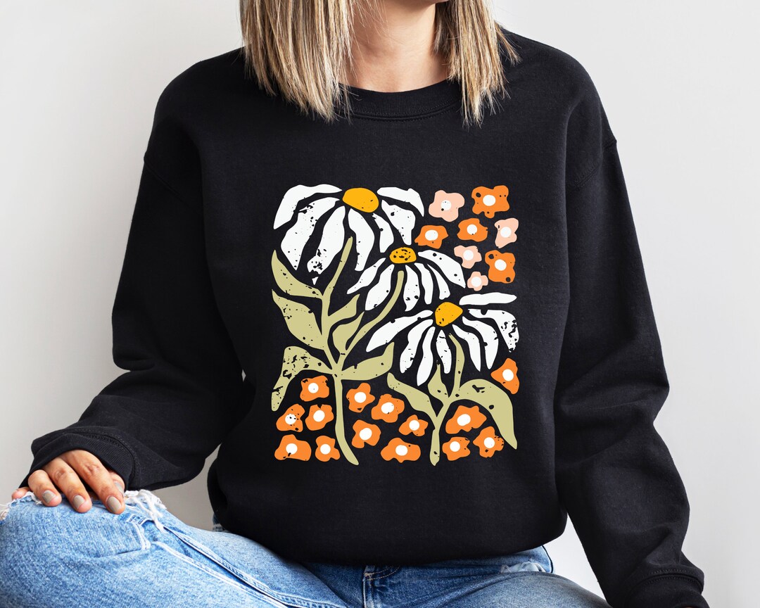 Flowers Sweatshirt, Boho Wildflowers Floral Nature Sweatshirt,green ...