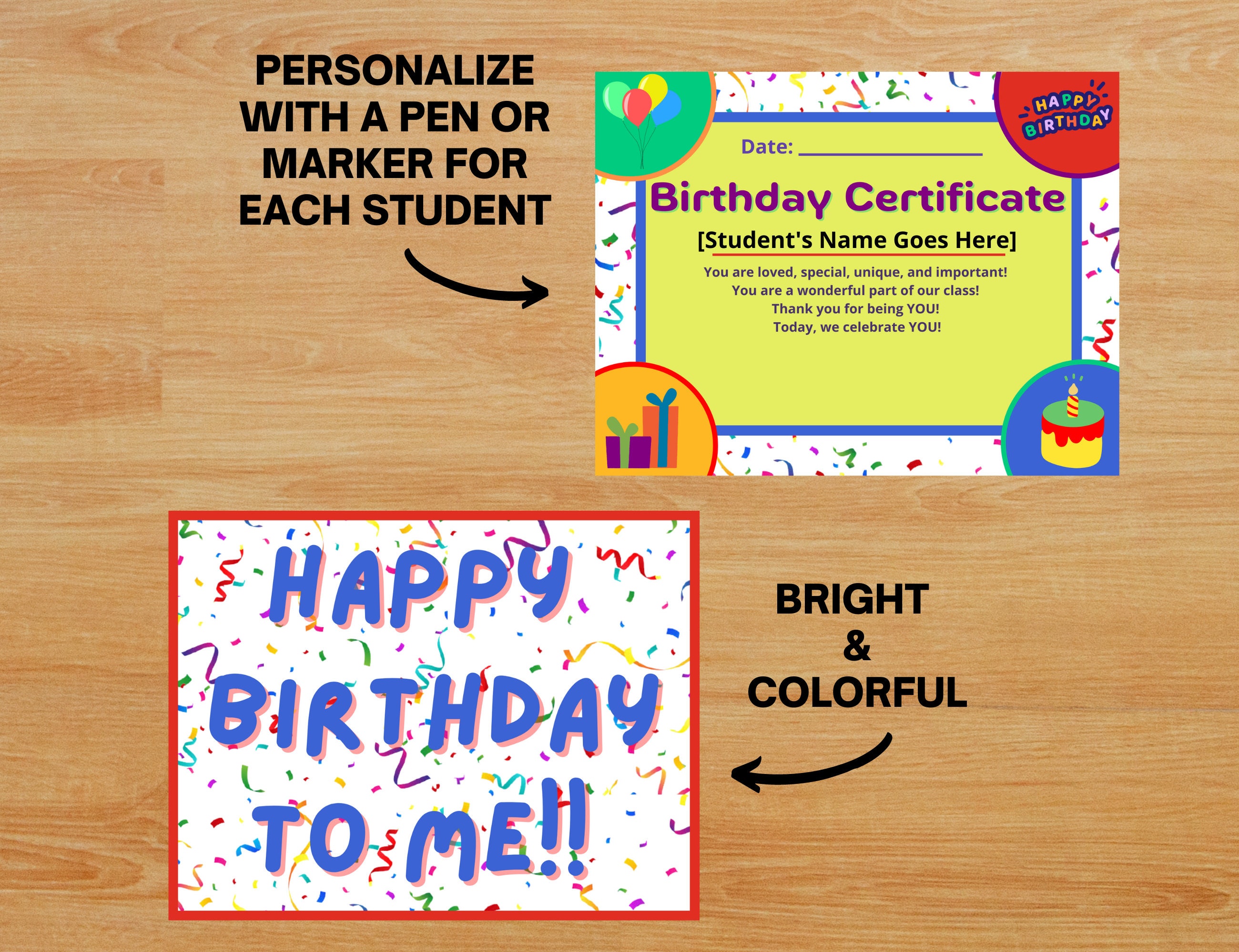 Student Birthday Gift Happy Birthday Sign and Birthday Certificate From ...