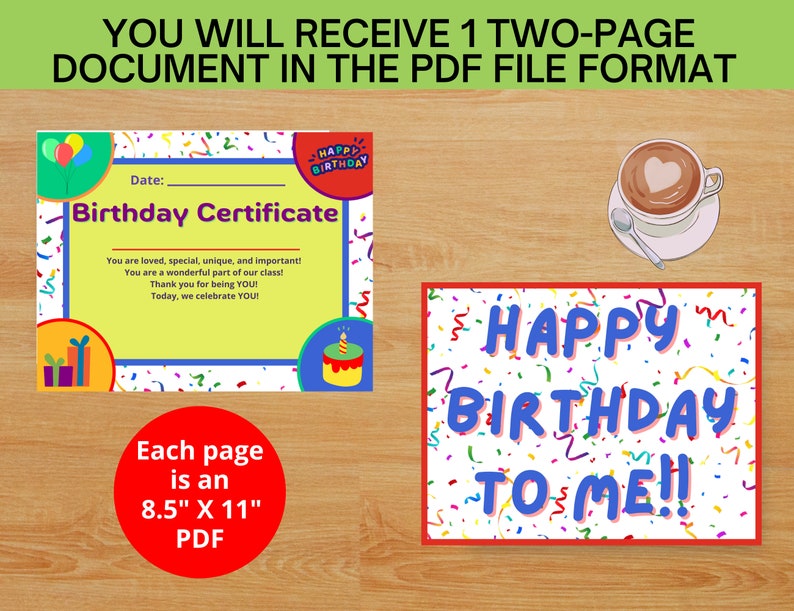 Student Birthday Gift Happy Birthday Sign and Birthday Certificate From ...