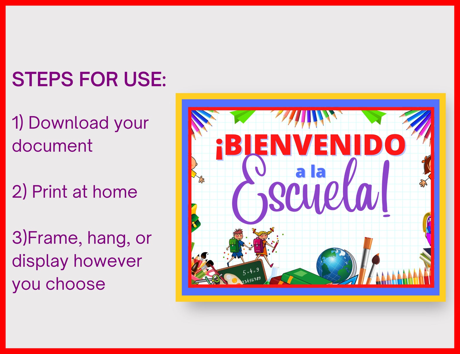 Printable Back to School Sign/ De Vuelta a La Escuela Bienvenido a La ...