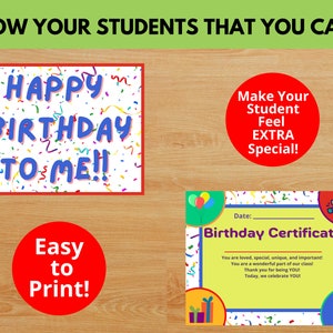 Student Birthday Gift Happy Birthday Sign and Birthday Certificate From ...