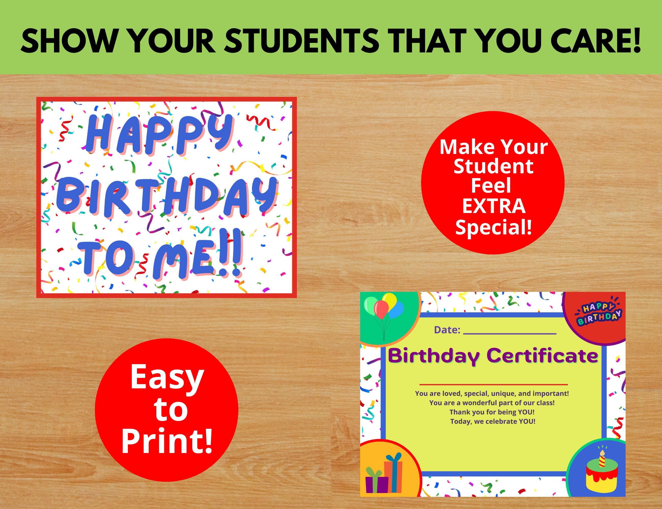 Student Birthday Gift Happy Birthday Sign and Birthday Certificate From ...