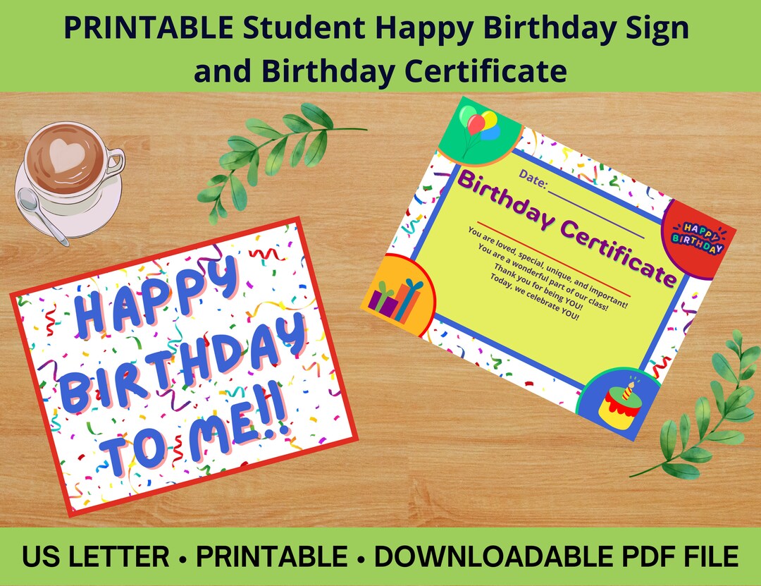 Student Birthday Gift Happy Birthday Sign and Birthday Certificate From ...