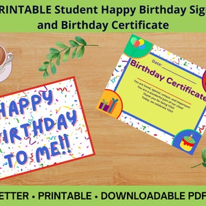 Student Birthday Gift Happy Birthday Sign and Birthday Certificate From ...