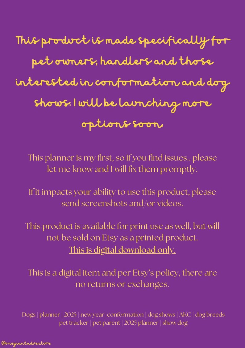 2025 Dog Show Planner - Etsy