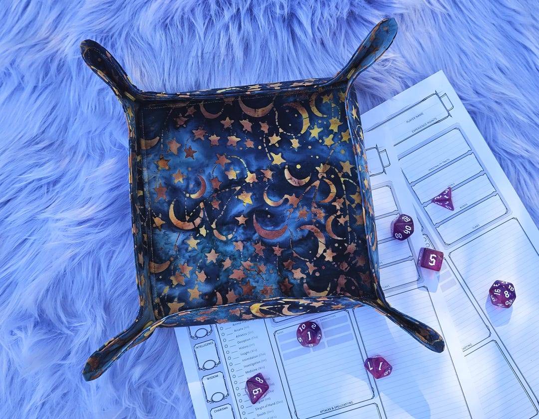 Large Wizard Dice Tray, Stars and Moons, Trinket, Dnd, TTRPG, Nerdy ...
