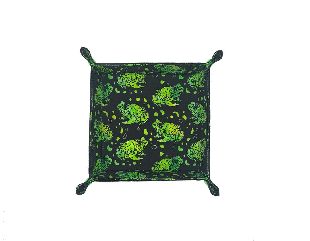 Lime Green Frogs Dice Tray – Square or Hexagon | Black Vegan Leather ...