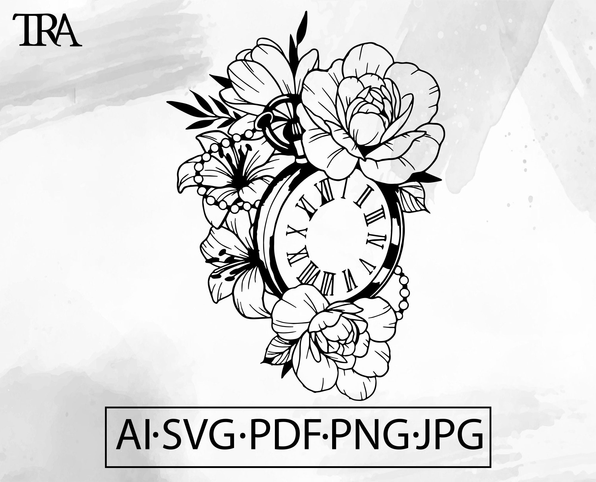 Clock and Flowers SVG Flower Compass Floral Bouquet Wildflowers Boho ...