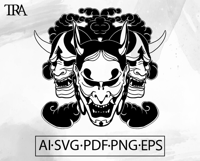 Japanese Hannya Demon Masks SVG Samurai Warrior Oni Mask Asian Art ...