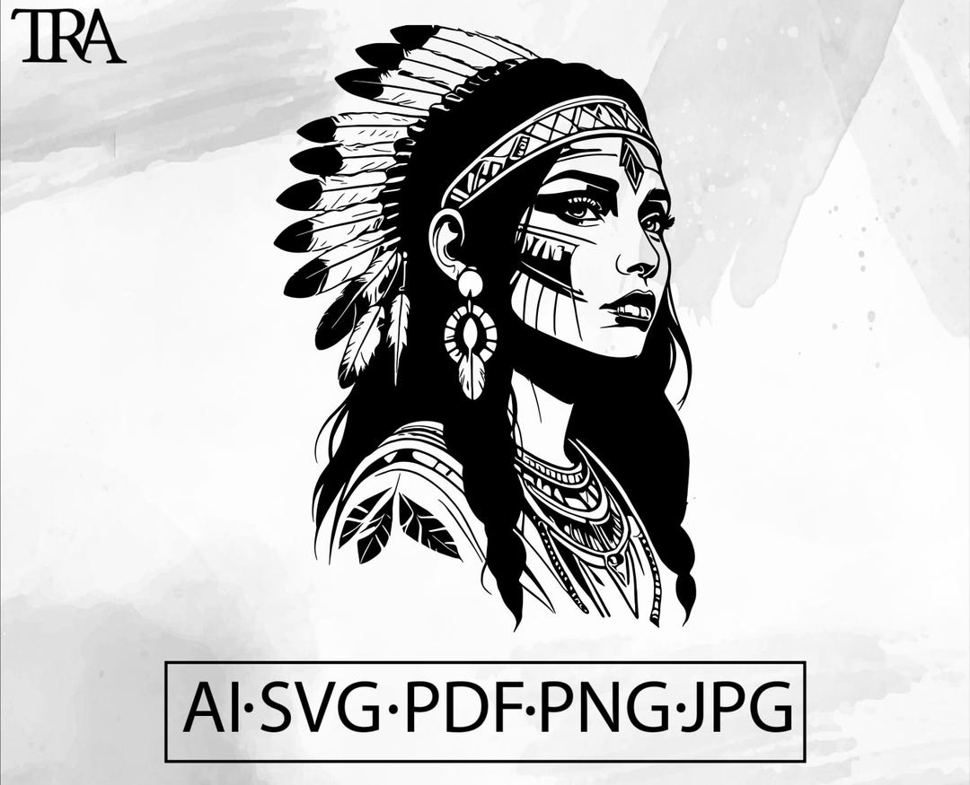 American Indian Tribal Girl SVG American Indian Native Boho Headdress ...