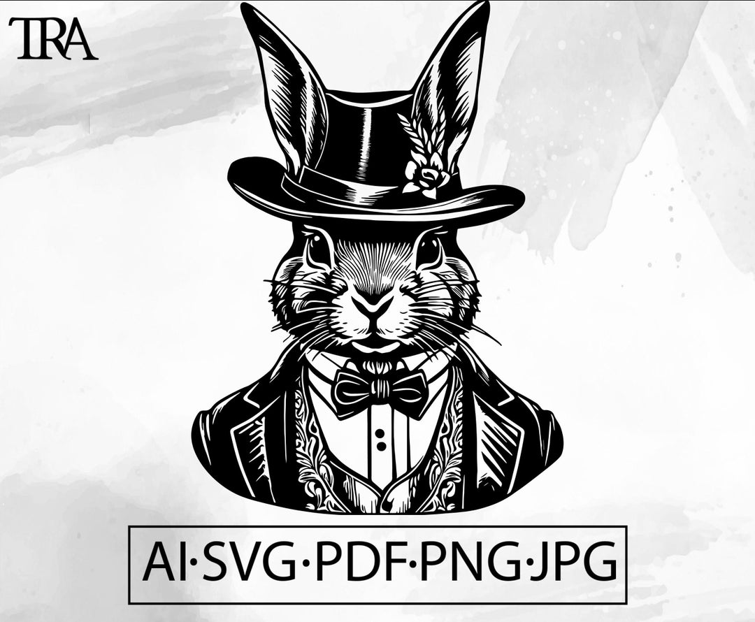 Gentelman Rabbit SVG Bunny Tuxedo Gangster Animal Silhouette T Shirt ...