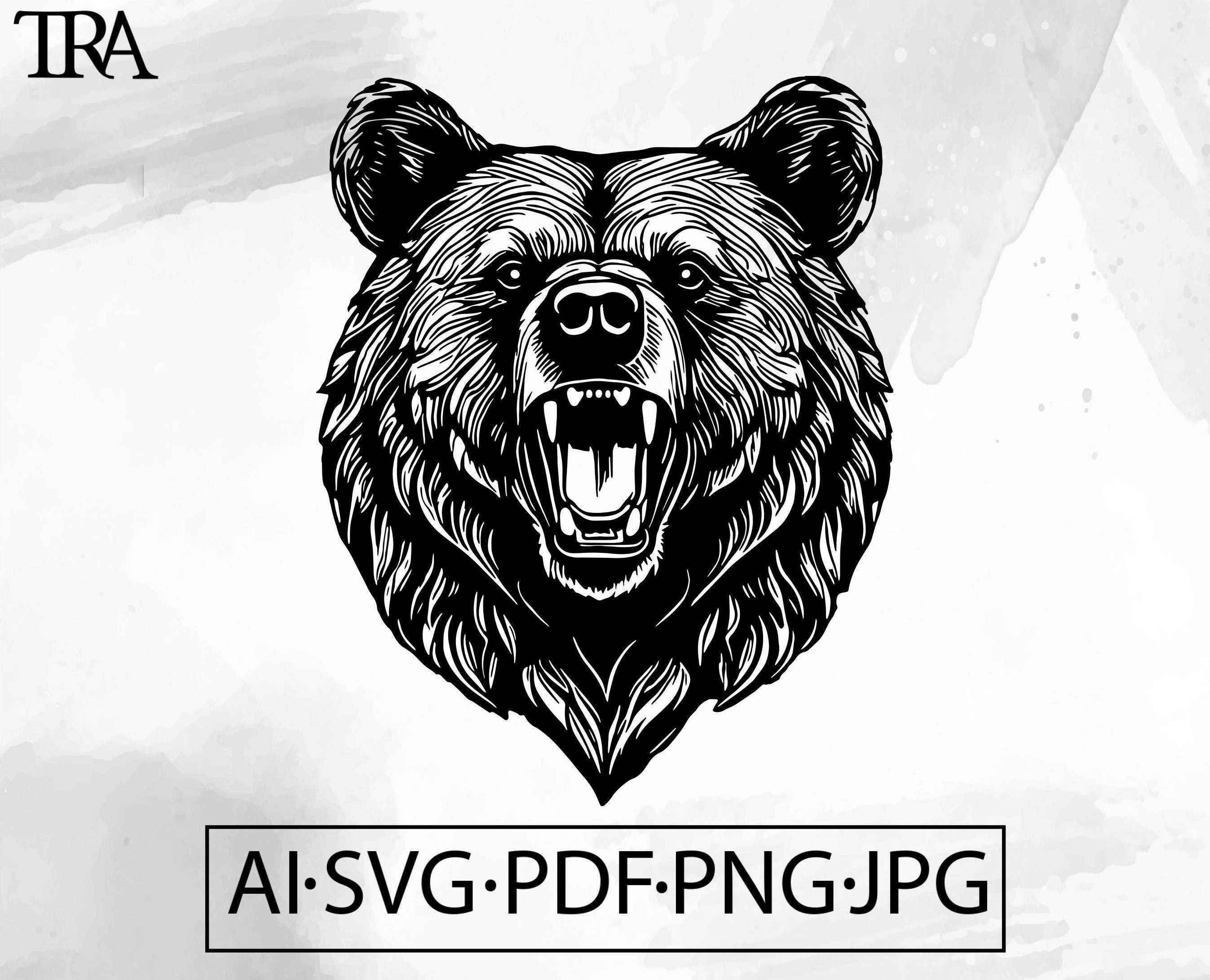 Grizzly Bear Roaring SVG Wildlife Forest Animal Bear and Mountains T ...