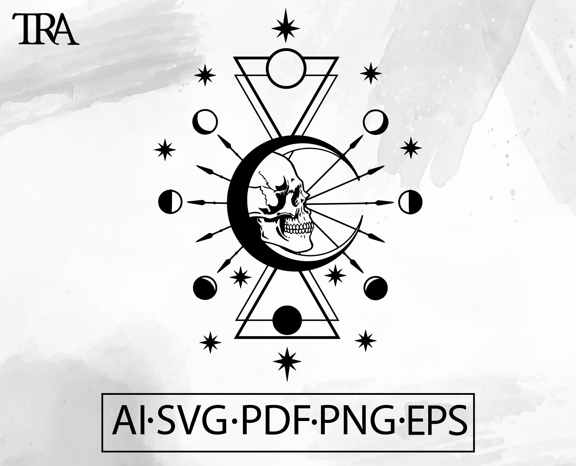 Skull Moon Phase SVG Goth Gothic Tattoo Celestial Witchy Mystical ...