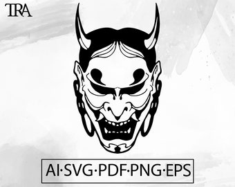 Samurai Mask SVG Demon Japanese Warrior Oni Mask Asian Art Tattoo Ink ...