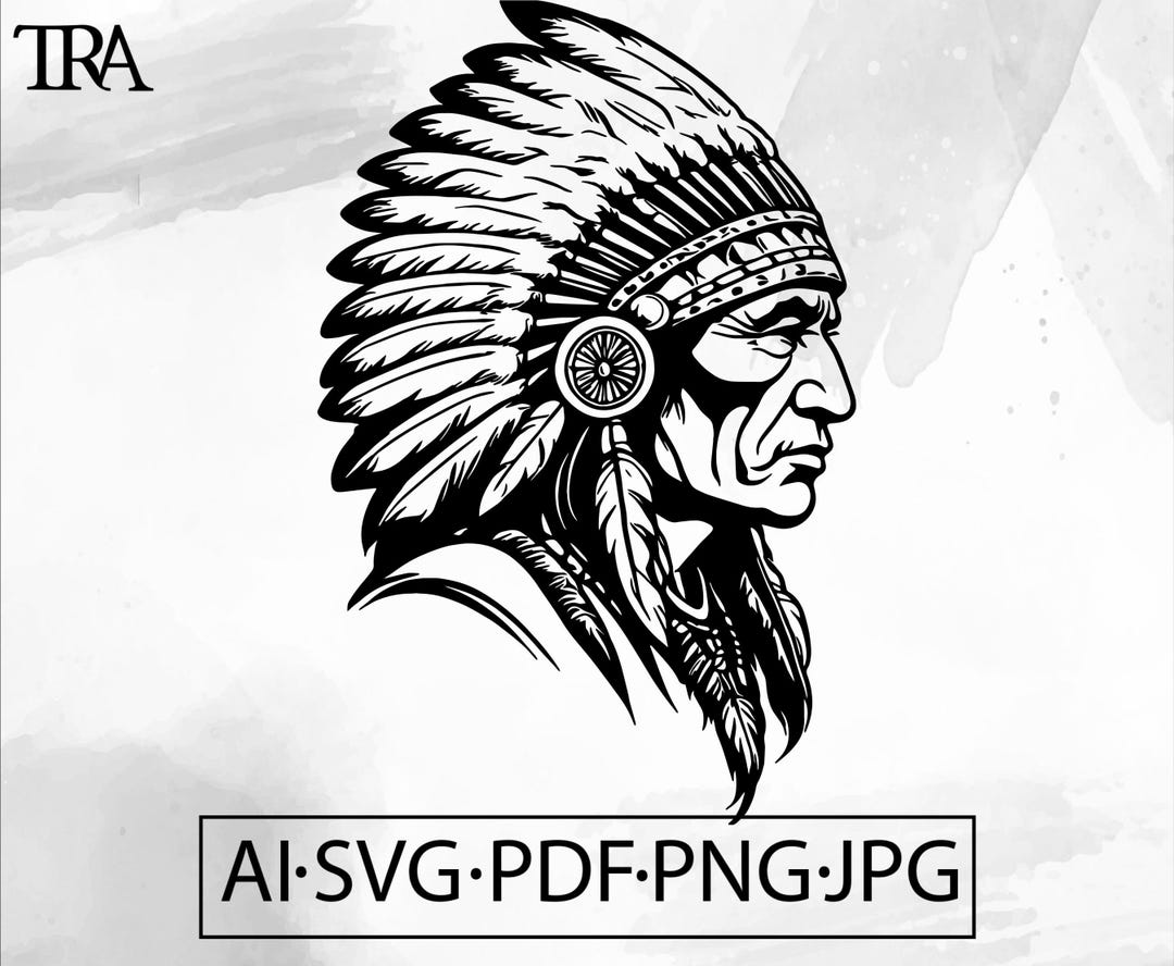 Native Chief SVG American Indian Warrior Chief Headdress Boho Western ...