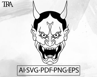 Samurai Mask SVG Demon Japanese Warrior Oni Mask Asian Art Tattoo Ink ...