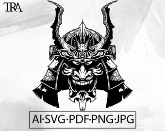 Samurai Mask SVG Demon Japanese Warrior Oni Mask Asian Art Tattoo Ink ...